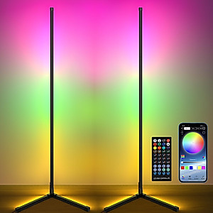 Hitish Corner Floor Lamp 2 Pack, 62.2” RGB Color Changing Mood Lighting Corner LED with Bluetooth & Remote Control, Dimmable Modern RGB Floor Lamp with Music Sync & Timing for Living Room, Gaming Room
