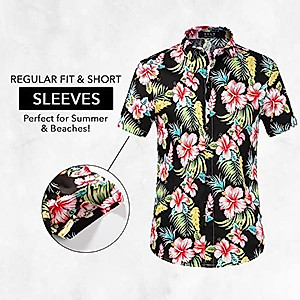 Hawaiian Shirt for Men, Beach Shirts for Men, Tropical Shirts Short Sleeve Floral Casual Button Down (X-Large, Red Hibiscus)