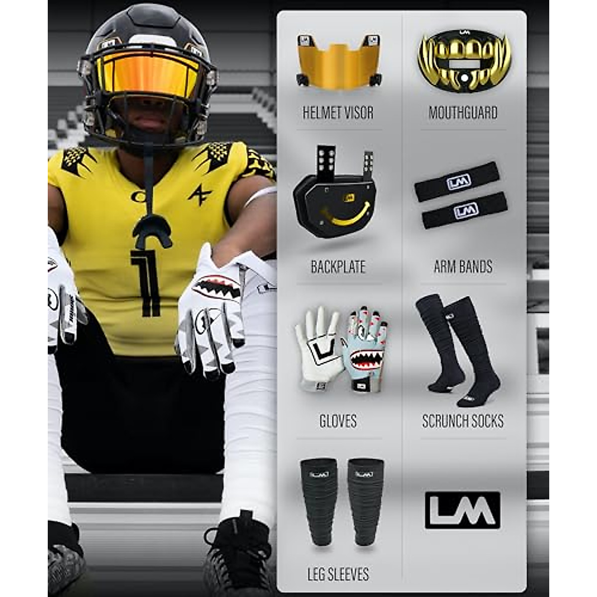 Loudmouth Football Mouth Guard - 3D Chrome Grillz Football Mouthpiece, Fits Adult & Youth, Mouth Guard Football Accessories (3D Grillz Bling - Chrome Black/Gold)