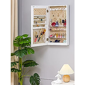 LUXFURNI Small Mirror Jewellery Cabinet Wall-Mount/Door-Hanging Armoire, Lightweight Storage Organizer