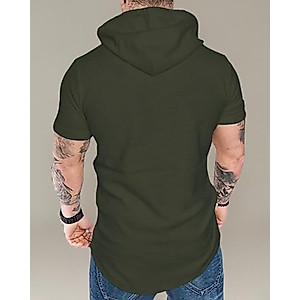 Aiyino Men's Short Sleeve Athletic Hoodies Sport Sweatshirt Solid Color Fashion Pullover 2XL Army Green