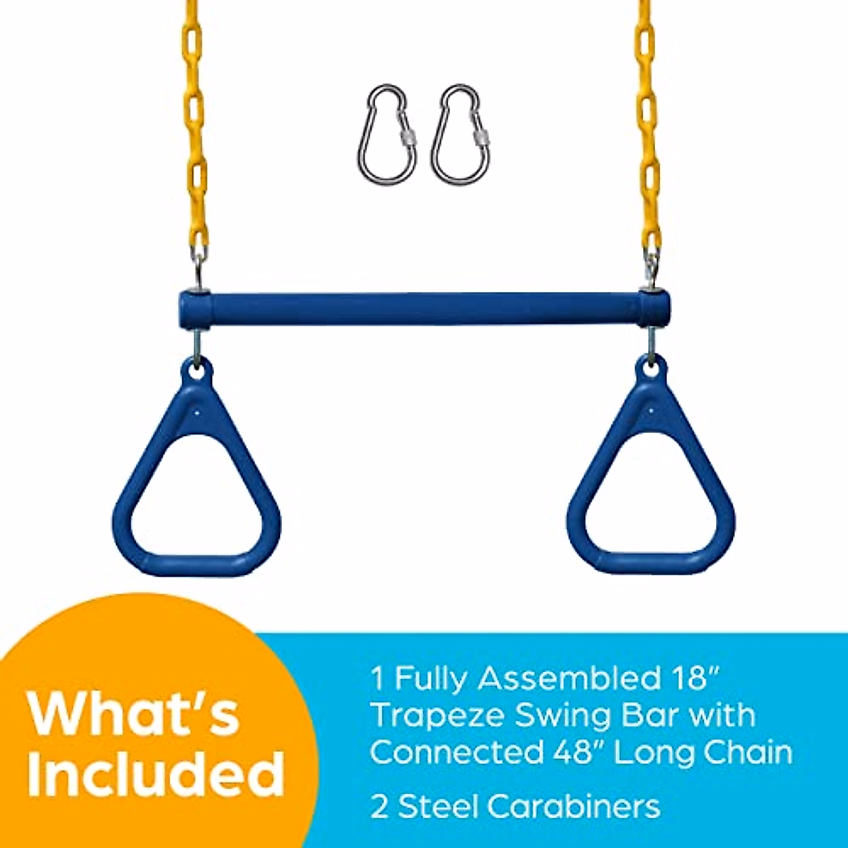 Jungle Gym Kingdom Swing Sets for Backyard, Monkey Bars & Swingset Accessories - Set Includes 18" Trapeze Swing Bar & 48" Heavy Duty Chain with Locking Carabiners - Outdoor Play Equipment (Blue)