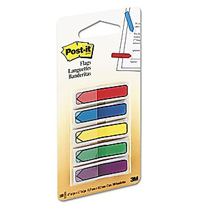 Post-It 684Arr1 Arrow 1/2-Inch Page Flags, Blue/Green/Purple/Red/Yellow, 20/Color, 100/Pack