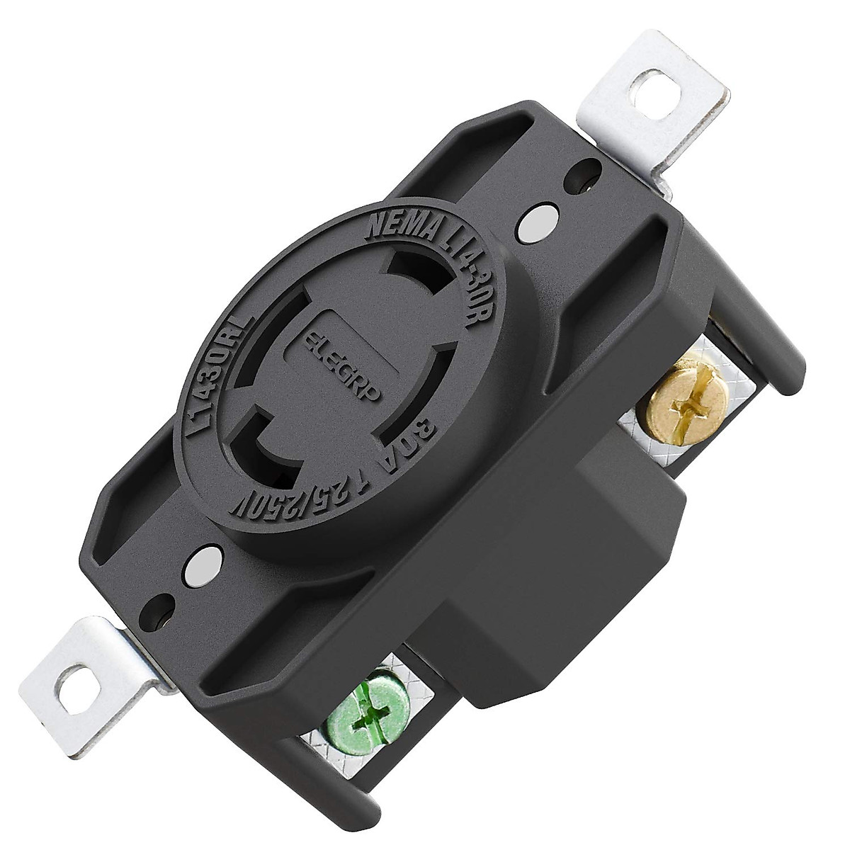 ELEGRP NEMA L14-30R Flush Mounting Locking Receptacle, Twist Lock Socket/Outlet for Generator, 30 Amp 125/250V 3 Pole 4 Wire Grounding, Industrial Grade Heavy Duty, UL Listed (1 Pack, Black)