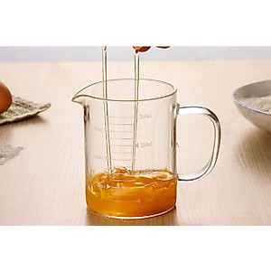 KINNOSE Graduated Beaker Mug with Handle and Durable Bamboo Lid Borosilicate Glass Multi-Function Food Grade Measuring Cup 350ML