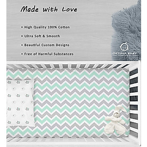 OptimaBaby Elephant Chevron Fitted Crib Sheets, Green, 2 Count