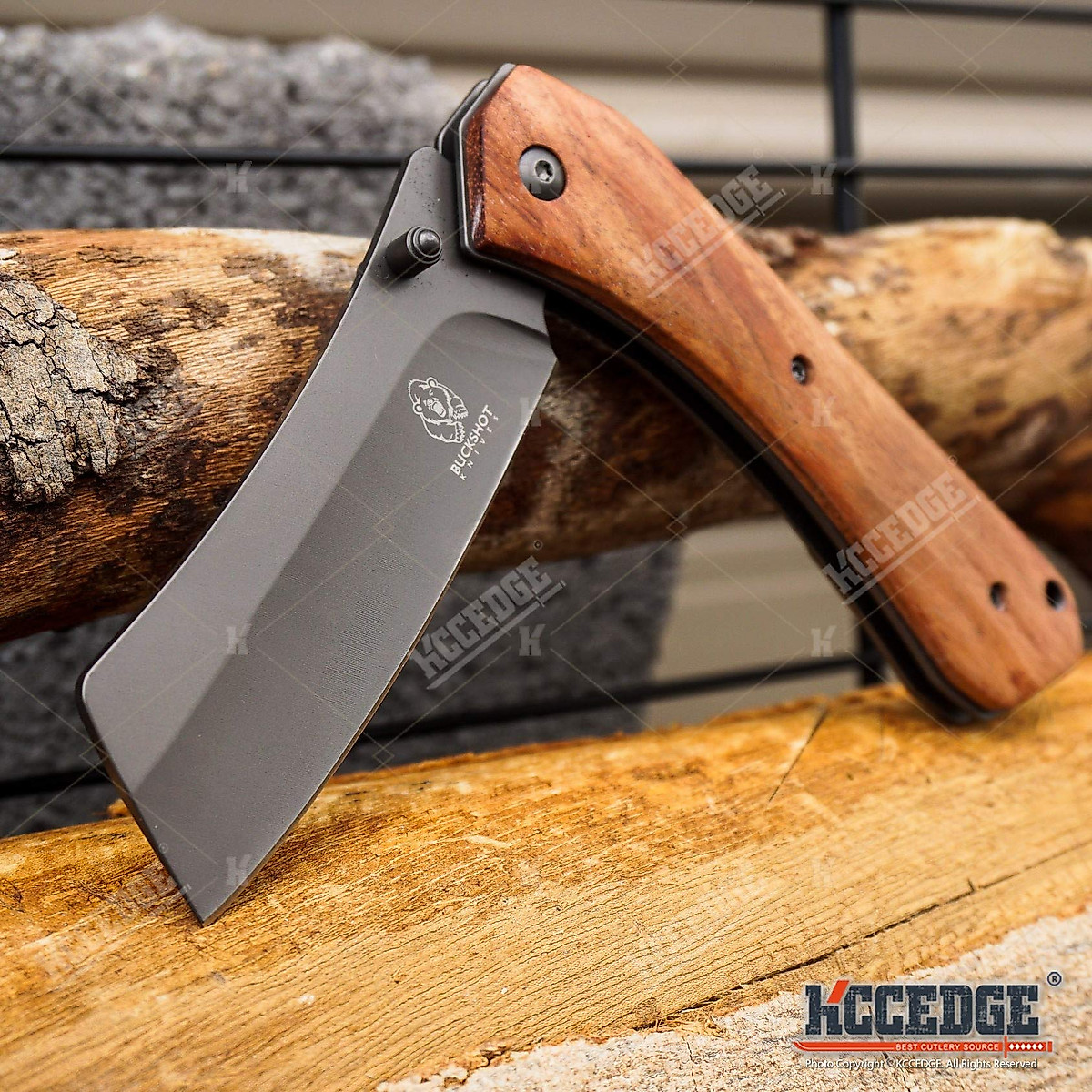 KCCEDGE BEST CUTLERY SOURCE EDC Pocket Knife Camping Accessories Razor Sharp Edge Cleaver Blade Folding Knife for Camping Gear Survival Kit 58649 (Wood Brown)