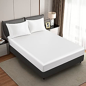 HommxJF White Satin Pillowcase Standard Set of 2 with Envelope Closure，White Silk Pillowcase for Hair and Skin (20x26)