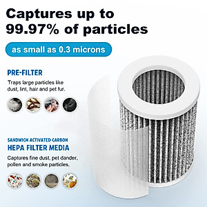 CFKREYA 2 Pack Purezone Mini H13 True HEPA Replacement Filters, Compatible with Pure Enrichment Purezone Mini Portable Purifier PEPERSAP