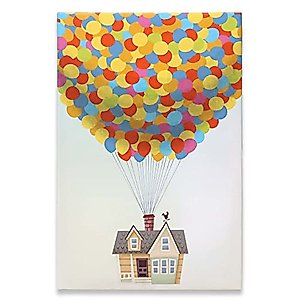 Open Road Brands Disney Pixar Up House and Balloons Gallery Wrapped Canvas Wall Decor - Large Up Canvas Wall Art for Kids' Bedroom, Nursery or Home Decor