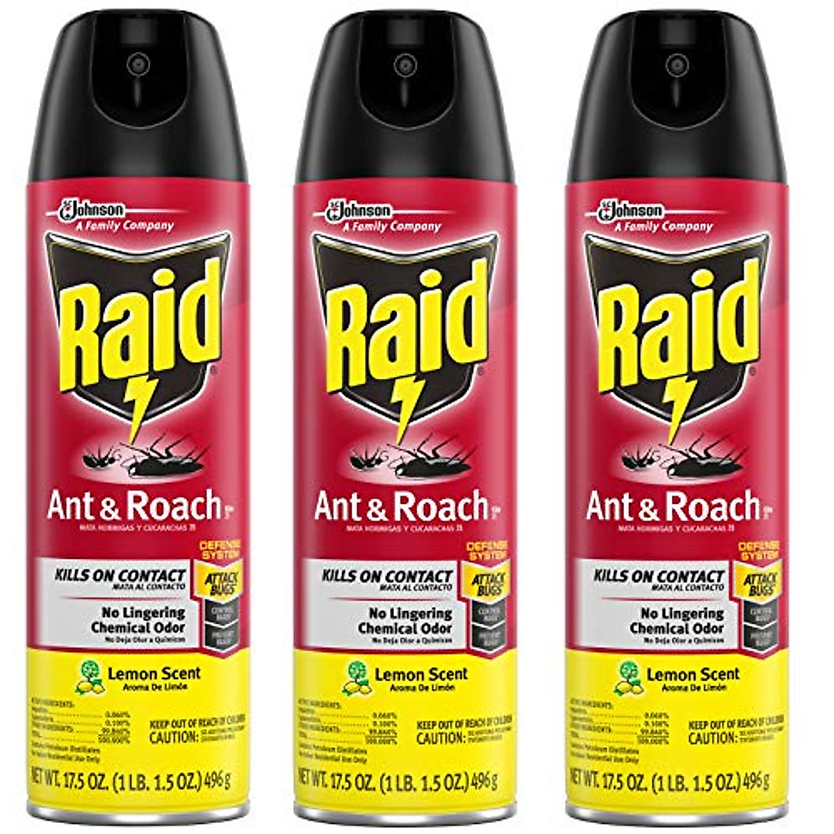 Raid Ant & Roach Killer Lemon Scent 1.09 Pound (Pack of 3)