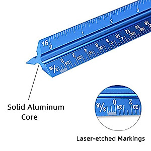 3 Pack Architectural Scale Ruler, YIFARUBE 12"/ 6" Aluminum Architect Triangular Ruler, Professional Measuring Kit for Architect, Civil Engineer & Draftsman (Black, Red & Blue)