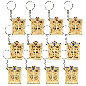 Juvale Bible Keychains - 12-Pack Mini Bible Keychain, Jesus Keychain, Miniature Holy Bible, Religious Keyrings, Religious Favors for Baptism, Church, Communion, English, Gold, 1.4 x 3.3 x 0.5 Inches