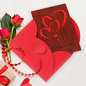 Valentines Day Cards for Her Him, Wood Valentines Cards for Husband Wife, Happy Birthday Card for Boyfriend Girlfriend, Wooden Greeting Card with Red Heart Envelope