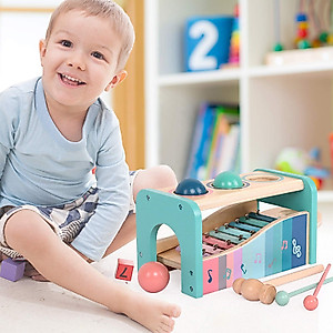 enlitoys Wooden Pounding and Hammer Toy Xylophone and Gear Pounding a Ball Track Game with Hammer Toddler Toys for 3 Year