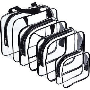 Hotop 4 Pieces Clear Make-up Bags Travel Toiletry Bag Organizers for Traveling Portable Cosmetic Pouch Set with Zipper Handle, Business Trip and School Bathroom, Water-proof
