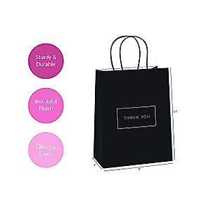 Purple Q Crafts Small Paper Thank You Gift Bags with Handles – 8x4x10 Inches, Strong Quality 50 Pack Shopping Bags with Thank You Logo - Black Thank You Bags For Business and Boutiqe Shops