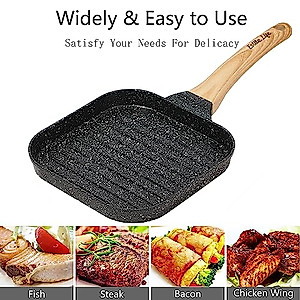 ESLITE LIFE Nonstick Grill Pan for Stove Tops, 7 Inch Granite Coating Square Grill Skillet Compatible with All Stovetops (Gas, Electric & Induction), PFOA Free