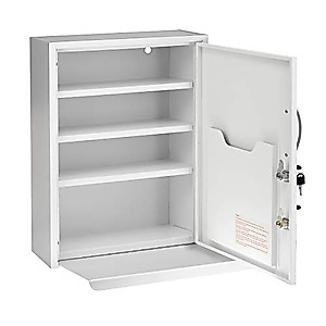 AdirMed Medicine Cabinet with Pull-Out Shelf & Document Pocket - Large Dual Lock Wall Mounted Steel Medical Organizer - Safe and Secure Storage for Medicine First Aid and Emergency Kit (White)