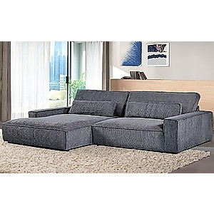 Container Furniture Direct Luxe Oversized Two-Piece Sectional Couches for Living Room, L Shaped Sofa with Chaise, Upholstered with Corduroy Fabric, Dark Grey - Left Facing