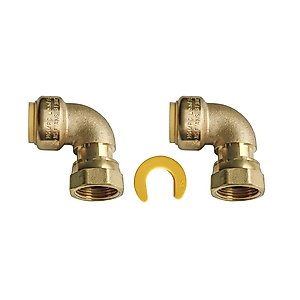 HQMPC Push Elbow Coupling with Union 3/4"X3/4" 2Pcs Push-to-Connect Plumbing Fittings Brass Pipe Connector Fittings for Copper PEX CPVC