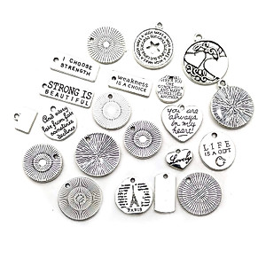40pcs Inspiration Words Charms Craft Supplies Beads Charms Pendants for Jewelry Making Crafting Findings Accessory for DIY Necklace Bracelet (M331)