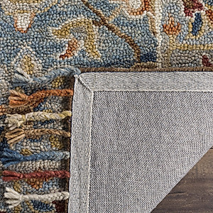 SAFAVIEH Aspen Collection Area Rug - 8' x 10', Grey & Navy, Handmade Boho Braided Tassel Wool, Ideal for High Traffic Areas in Living Room, Bedroom (APN110A)