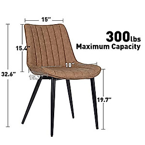 HOMHUM 4 PCS Faux Leather Dining Chairs, Mid Century Modern Leisure Upholstered Chair with Metal Legs for Kitchen Living Room Brown