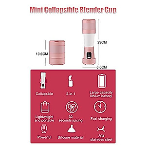 Portable Collapsible Blender with USB Rechargeable Personal Juicer Cup with 4000mAh Battery Mini Blender with Carry Handle Travel Blender for Camping/Office