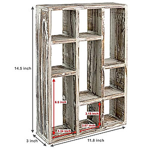 MyGift Rustic Shadow Box, 9-Compartment Torched Wooden Freestanding & Wall Mountable Knickknack Display Shelf, Curio Shelves