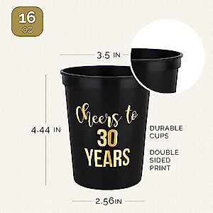 Cheers to 30 Years Cups, 30th Birthday Party Cups, Set of 12, 16oz Black and Gold Stadium 30th Birthday Cups, Perfect for Birthday Parties, Birthday Decorations