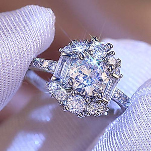 CHWLNJN 18K Platinum Plated Shiny Diamond Round Ring Cubic Zirconia Ring Anniversary Vow Jewelry Ring Eternal Love Series Engagement Wedding Ring Women (7)