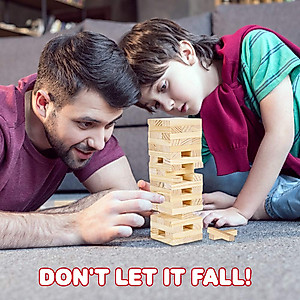 ArtCreativity Wooden Tower Game, Wood Tumbling Blocks Set with 54 Pieces, Fun Indoor Game Night Games for Kids, Adults & House Parties, Development Toys for Children, Great Gift Idea