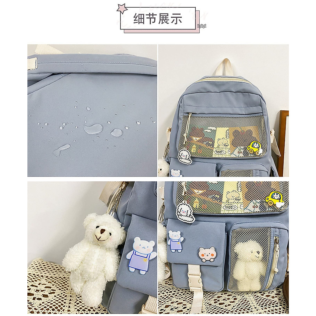 Kawaii Backpack with Kawaii Pin Cute Accessories ?Kawaii Girl Backpack Cute Backpack Cute Aesthetic Backpack for School (black,One size)