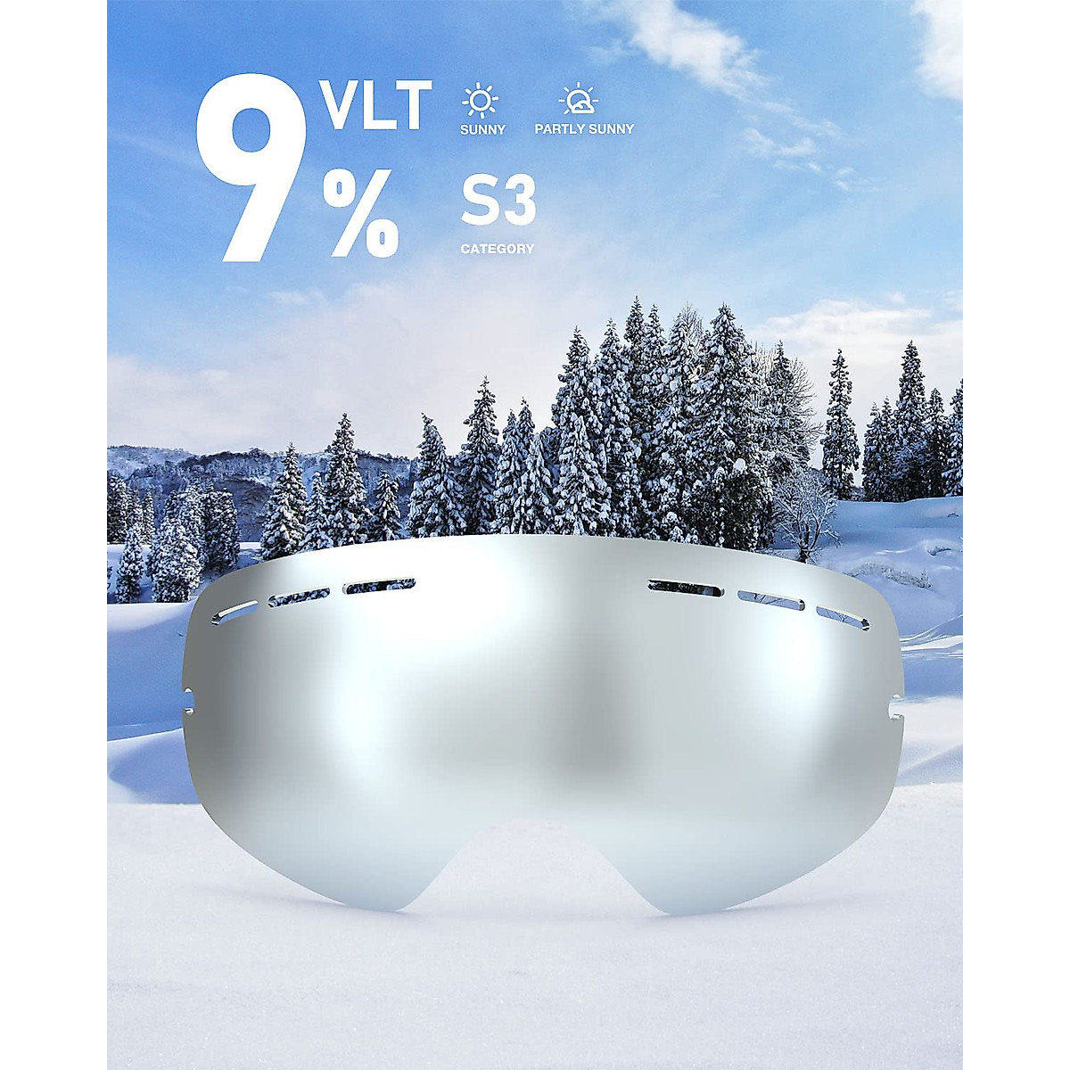 ZIONOR X Ski Snowboard Snow Goggles Replacement Lenses (VLT 9% Revo Silver Lens)