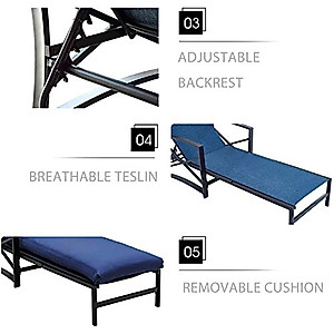 LOKATSE HOME Outdoor Patio Chaise Lounge Chair with Adjustable Backrest and Arms Metal Lounger Furniture All Weather, Blue