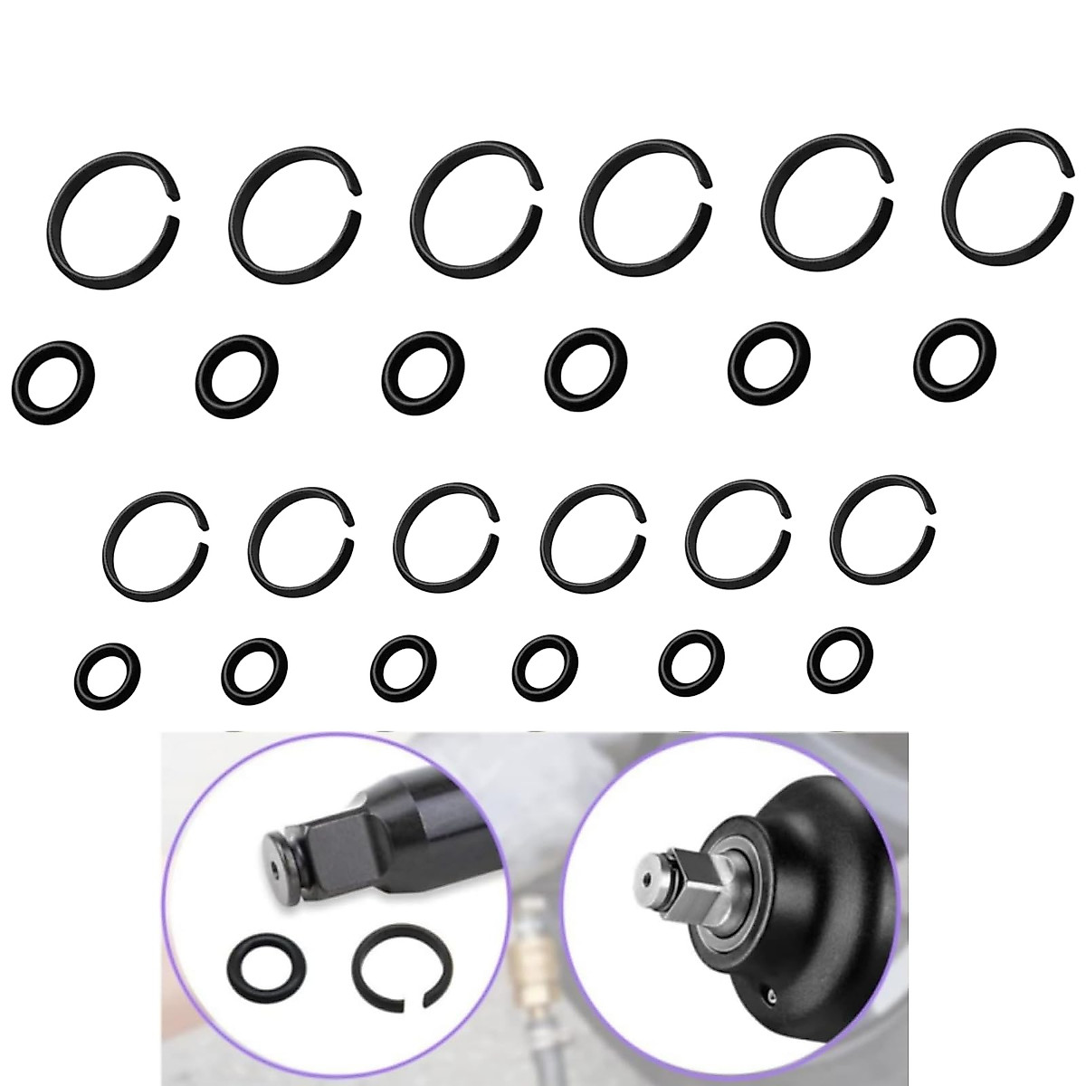 (6+6 Sets) 1/2” Impact Retaining Ring Friction Ring & 3/8” Impact Retaining Ring Friction Ring Anvil Clip with O-Ring for Milwaukee Electric Pneumatic Type Impact Wrench