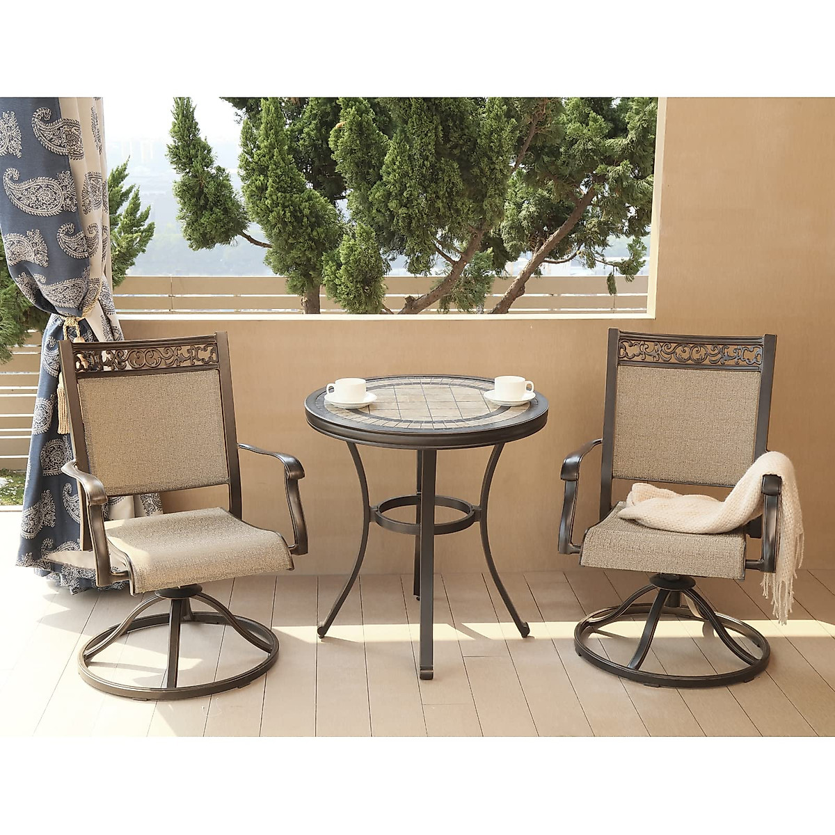 CASUAL WORLD Patio Sling Dining Chairs Set of 2, Outdoor Furniture Swivel Rocker Chairs with All-Weather Aluminum Frame for Bistro Garden Backyard Balcony