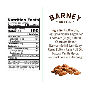 Barney Butter Almond Butter, Chocolate, 10 Ounce Jar, Skin-Free Almonds, No Stir, Non-GMO, Gluten Free, Keto, Paleo, Vegan