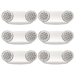 SPECTSUN Emergency Light White, Commercial Emergency Light with Battery Backup, Emergency Lighting Fixture/Emergency Light Combo/Emergency Sign Light//Emergency Light Home - 6 Pack (Round Head)