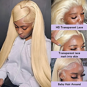 SIYUSI 20Inch 613 Lace Front Wig Human Hair,13x4 HD Transparent Lace, 200% Density Straight Brazilian Blonde Wig, Pre-Plucked with Baby Hair