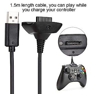 2 in 1 USB Fast Charging Cable for Microsoft Xbox 360 Controller, Charger Cord for Xbox 360 Game Controller, 1.5m/4.92ft(Black)