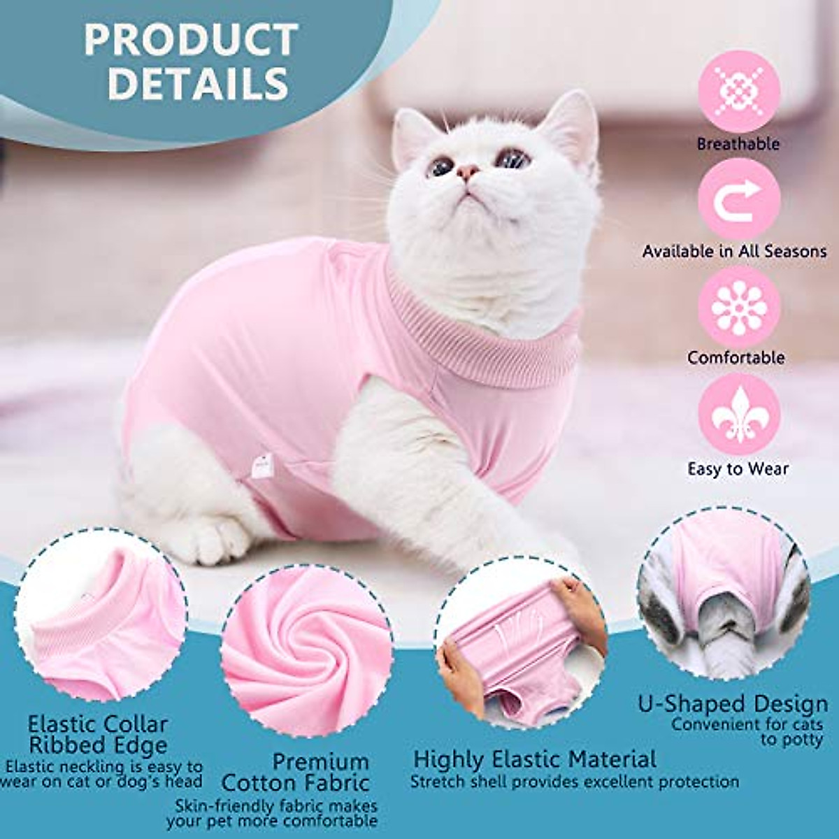 SUNFURA Cat Recovery Suit for Abdominal Wounds Spay After Surgery, Professional Breathable Surgical Body Suit for Cats Dogs Neuter, E-Collar Alternative Pet Anxiety Vest Shirt Anti Licking (M, Pink)