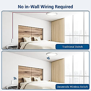 DEWENWILS 3 Way Wireless Light Switch and Receiver Kit, Remote Control Wall Switch for Ceiling Lights, Fans, Lamps, No in-Wall Wiring, No WiFi Needed, Wireless Panel Switch,100Ft RF Range