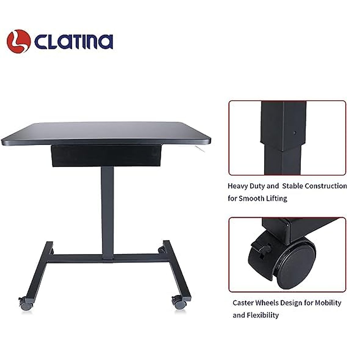 CLATINA Mobile Laptop Desk Adjustable Height Standing Desk Adjust from 30'' to 45.7'' Rolling Cart Ergonomic Table with Drawer
