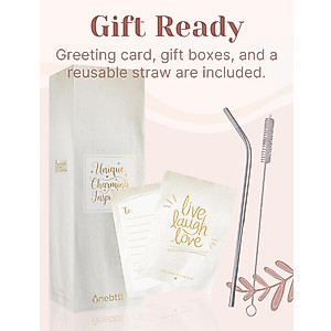 Onebttl Bonus Daughter Gift - 20oz Stainless Steel Travel Mug With Lid and Straw for Birthday, Christmas or Thanksgiving - Best Daughter Ever Glitter Rose