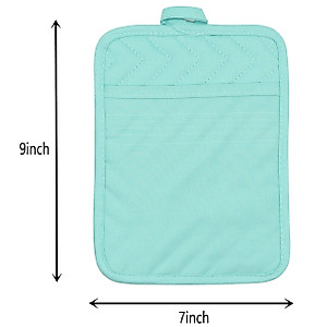 Cotton Pocket Pot Holder Kitchen Hot Pads Heat Resistant, Set of 4, Kitchen Basic Trivet for Cooking and Baking, 7”x 9” (Aqua)