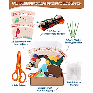 CiyvoLyeen Wild Birds Sewing Craft Kit Animal Sewing Kit for Boys and Girls Beginners Set of 12 Sewing Projects Gift for Kids