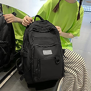 PRAGARI Kids Backpack for School Cute Aesthetic Black Backpack Girls Student Bookbag Women Travel Lightweight Book Bag