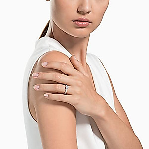 SWAROVSKI Attract Ring, Clear Circle-Cut Crystal with Matching Crystal Pavé on a Rhodium Finish Setting, Size 5, Part of the Attract Collection